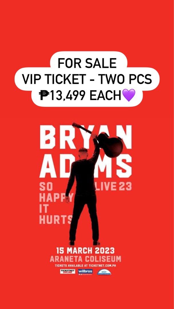 Bryan Adams Concert Ticket VIP. Bryan Adams VIP, Tickets & Vouchers ...