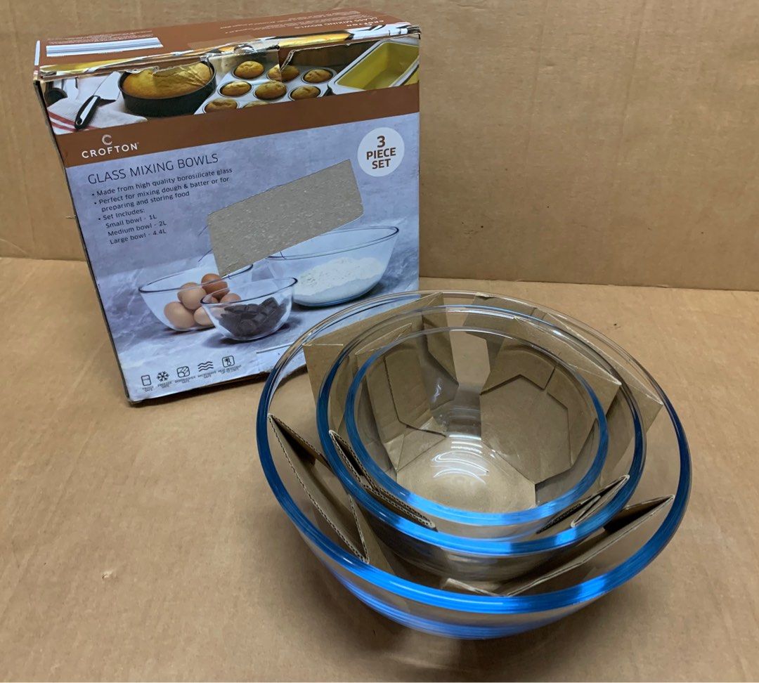Crofton Glass Mixing Bowls, 3-piece Set, Furniture & Home Living ...
