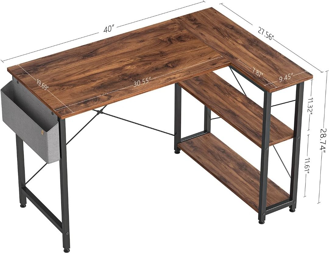 CubiCubi 40 Inch Small L Shaped Computer Desk with Storage Shelves Home ...