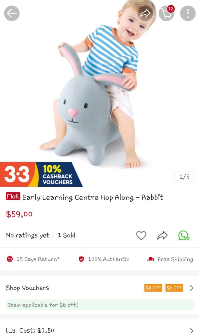 Early learning center Rabbit hopper ELC toy bouncer, Babies & Kids ...