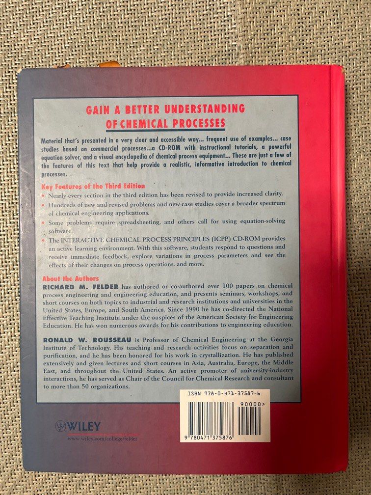 Elementary Principles of Chemical Processes Wiley International Edition ...