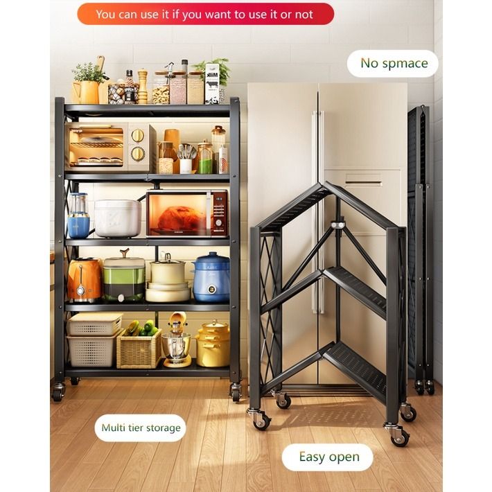 Folding storage rack installation free movable storage rack all metal ...