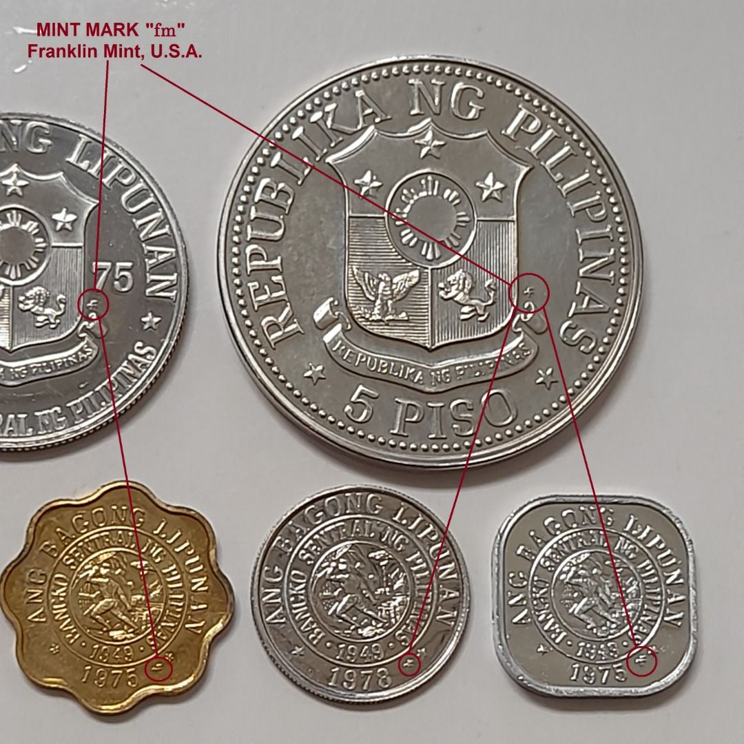 Franklin Mint Coin Set: Ang Bagong Lipunan Series (1975: 5p, 1p, 5s, 1s ...