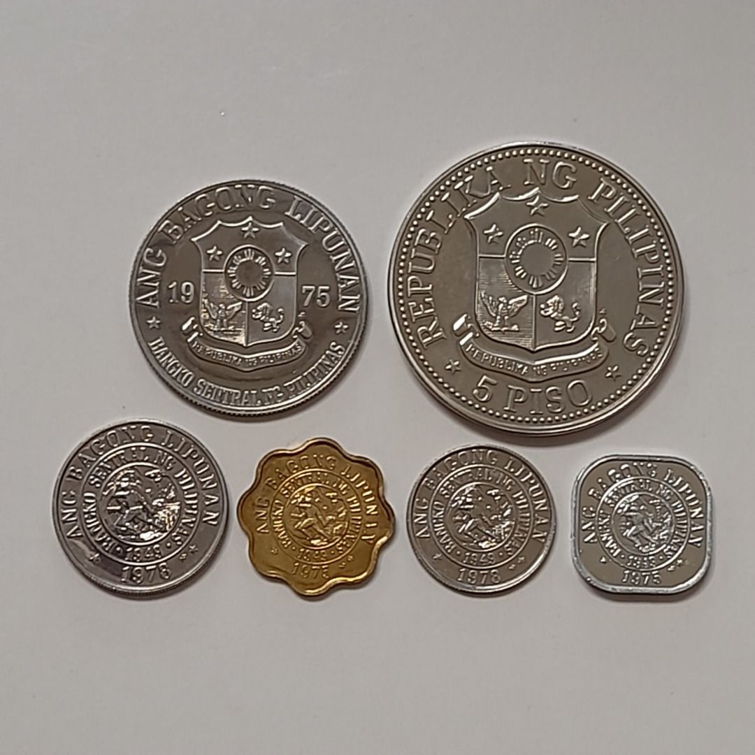 Franklin Mint Coin Set: Ang Bagong Lipunan Series (1975: 5p, 1p, 5s, 1s) - (1978: 25s & 10s ...