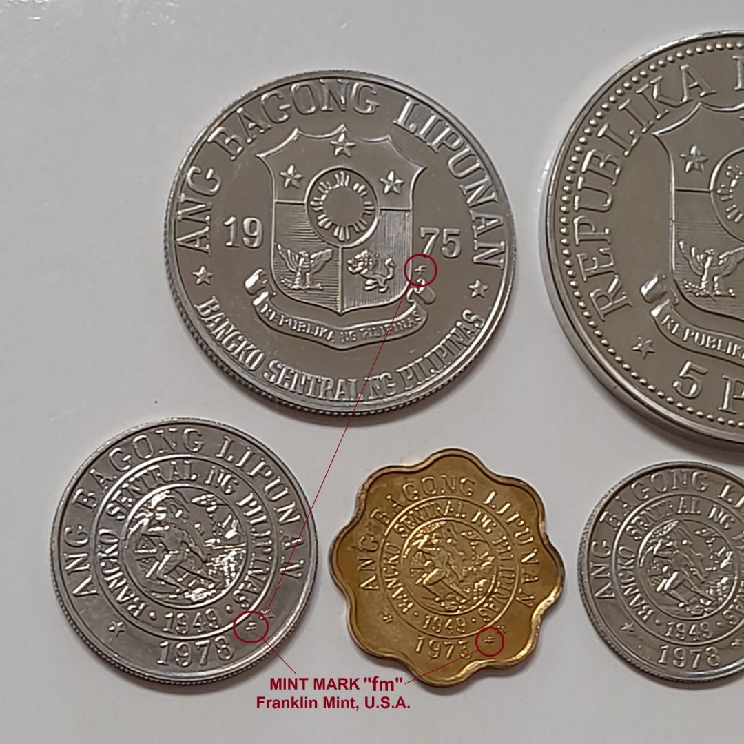 Franklin Mint Coin Set: Ang Bagong Lipunan Series (1975: 5p, 1p, 5s, 1s ...