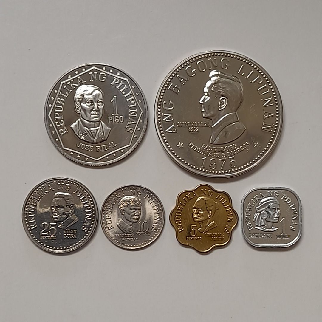 Franklin Mint Coin Set: Ang Bagong Lipunan Series (1975: 5p, 1p, 5s, 1s) - (1978: 25s & 10s ...