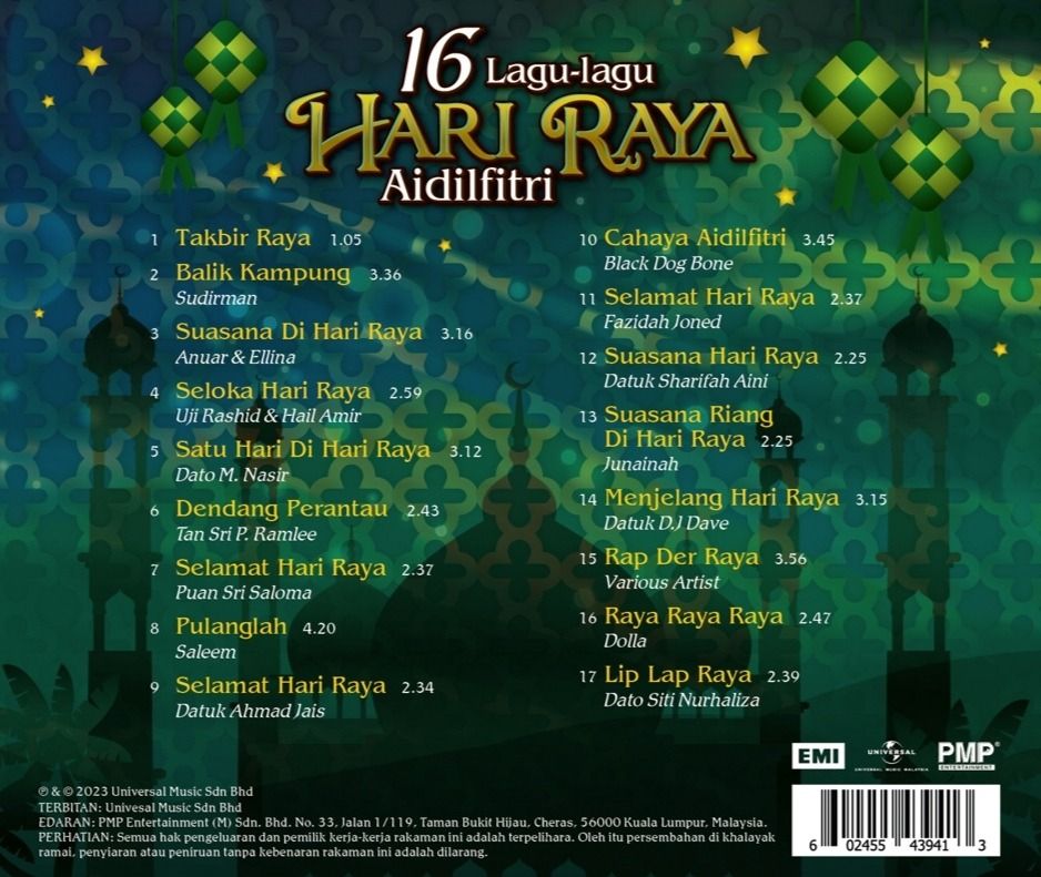 Hari Raya Album - 16 Lagu-Lagu Hari Raya Aidilfitri Audio CD Sudirman Anuar Ellina Uji Rashid ...