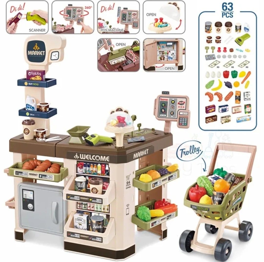 HOME pretend play supermarket toy set trolley grocery shopping misty ...