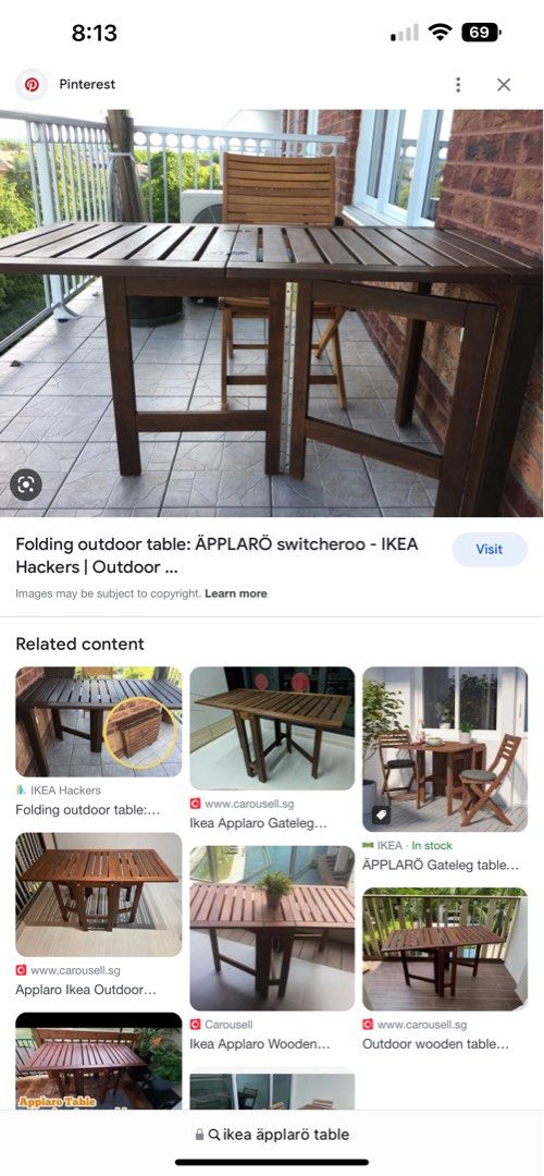 IKEA APPLARO OUTDOOR TABLE + 2 chairs (all foldable), Furniture & Home ...