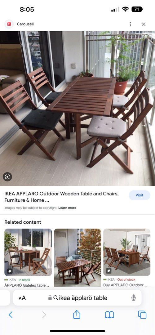 IKEA APPLARO OUTDOOR TABLE + 2 chairs (all foldable), Furniture & Home ...