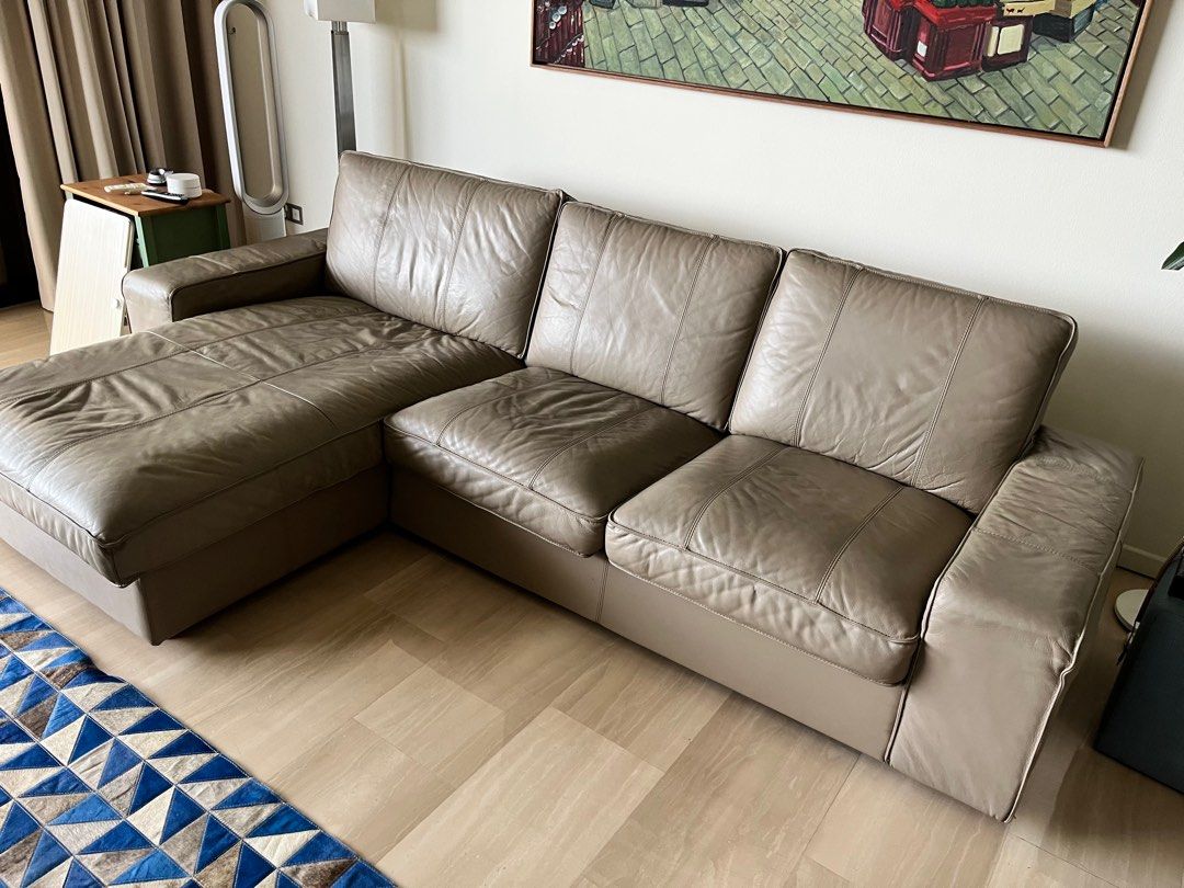 IKEA Kivik pure leather 4 seater sofa with Chaise Longue, Furniture ...