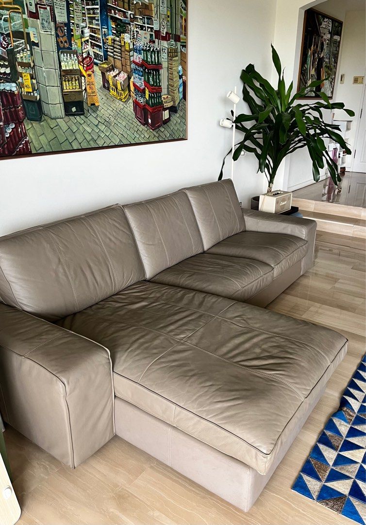 IKEA Kivik pure leather 4 seater sofa with Chaise Longue, Furniture ...