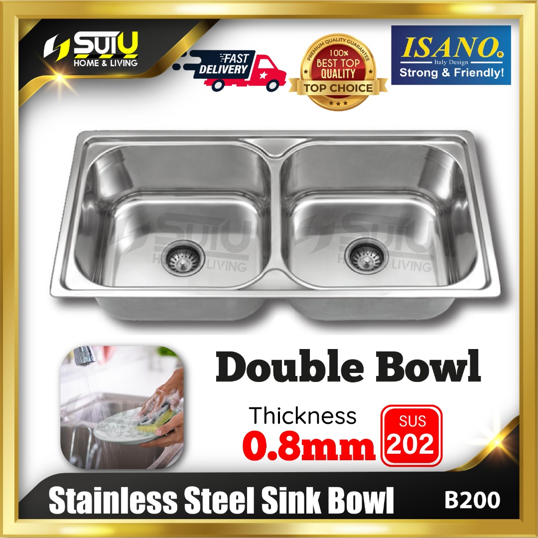 ISANO B200 865 x 500 x 185MM Stainless Steel Sink Bowl (Double Bowl ...
