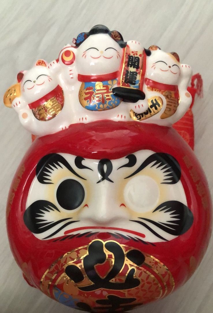 Japanese Daruma with Prosperity [Fu Lu Shou] Cats, Hobbies & Toys ...