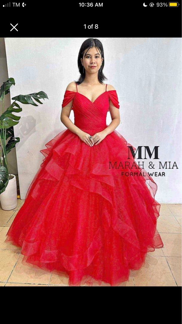 JS PROM DEBUT RED BALL GOWN WITH TULLE AND PUFF THING, Women's Fashion ...