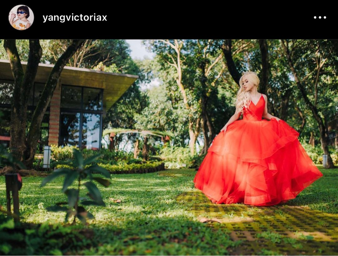 JS PROM DEBUT RED BALL GOWN WITH TULLE AND PUFF THING, Women's Fashion ...