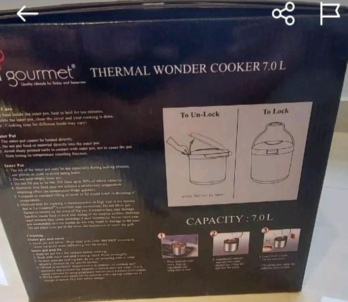 7 Litre La Gourmet Thermal Wonder Cooker, TV & Home Appliances, Kitchen ...