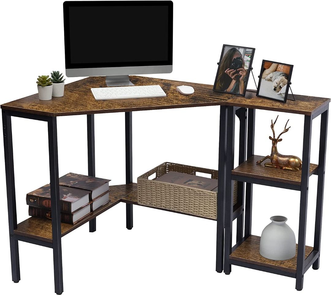 Lavievert Corner Desk, Triangle Computer Desk with Storage Shelves ...