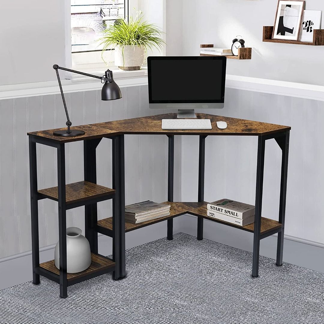 Lavievert Corner Desk, Triangle Computer Desk with Storage Shelves ...