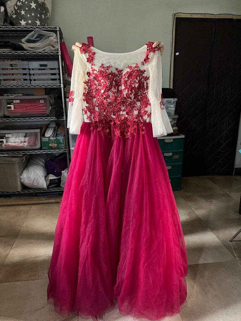 Maroon gown js prom gown debut gown photoshoot, Women's Fashion ...