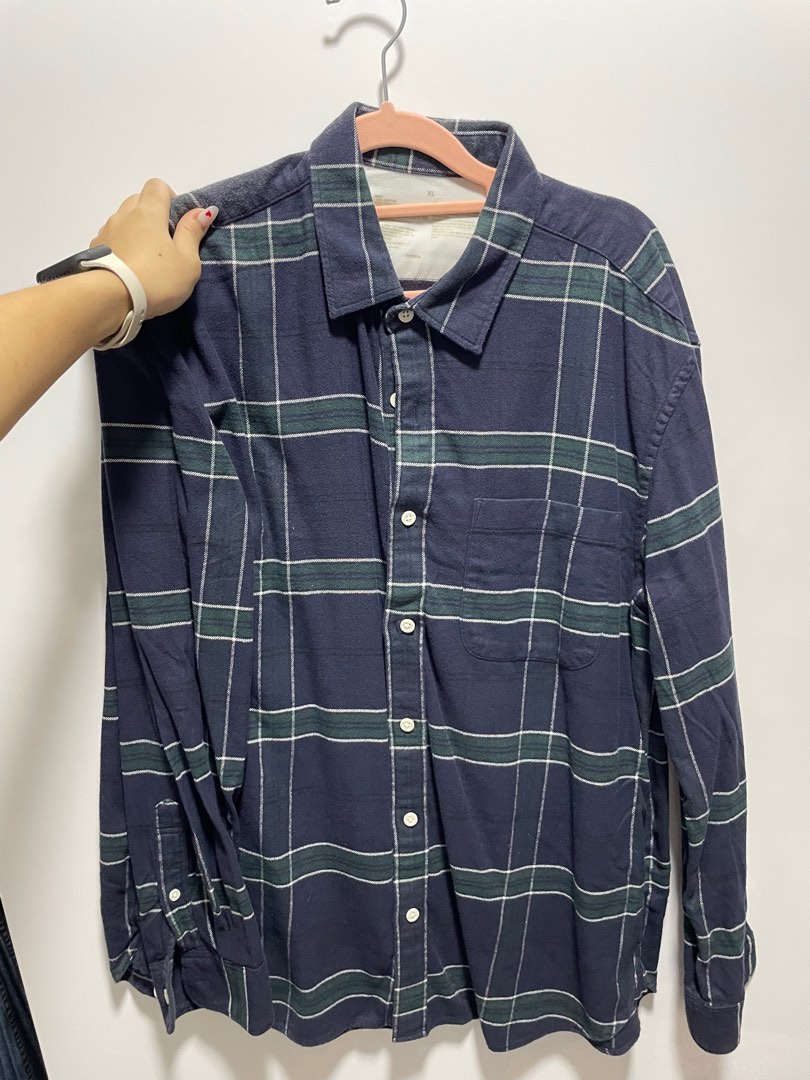 (MUJI) Blue checkered flannel shirt, Men's Fashion, Tops & Sets, Formal ...