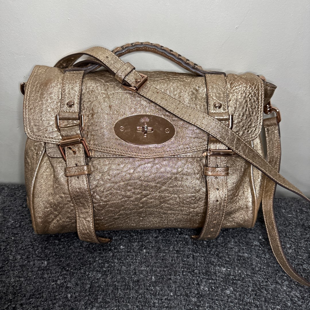 MULBERRY ALEXA Regular in Pink Champagne Grainy Metallic Messenger Bag ...