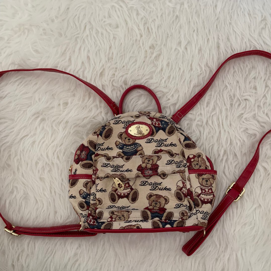 (NETT) TTWN Bear Bag Logo Red Strap Small Sling Backpack Bag Tas Ransel ...
