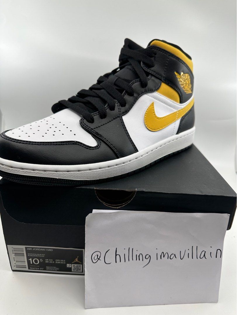 Nike Air Jordan 1 Mid Black University Gold Pollen Yellow Daisy Jordans ...