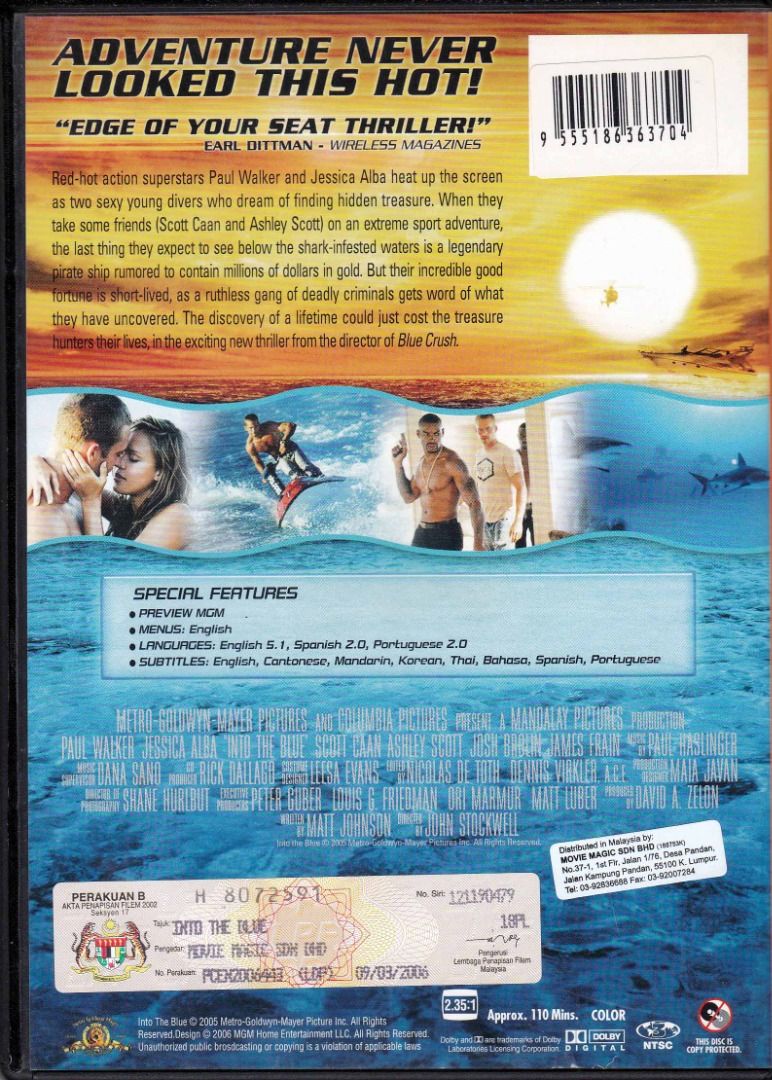 Ori DVD - INTO THE BLUE [2005] Movie, Hobbies & Toys, Music & Media, CDs & DVDs on Carousell