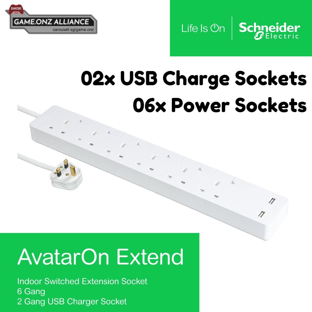 POWER EXTENSION | 06x Power Socket, 02x USB Charging Sockets ...