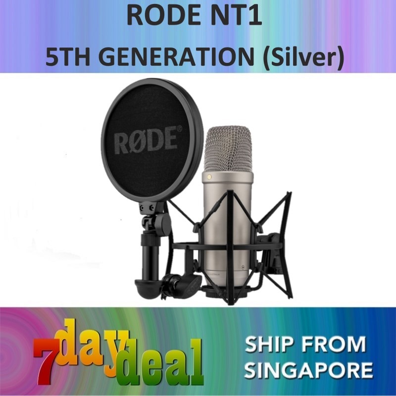 Rode NT1 5th Generation Cardioid Condenser XLR/USB Microphone (Silver ...