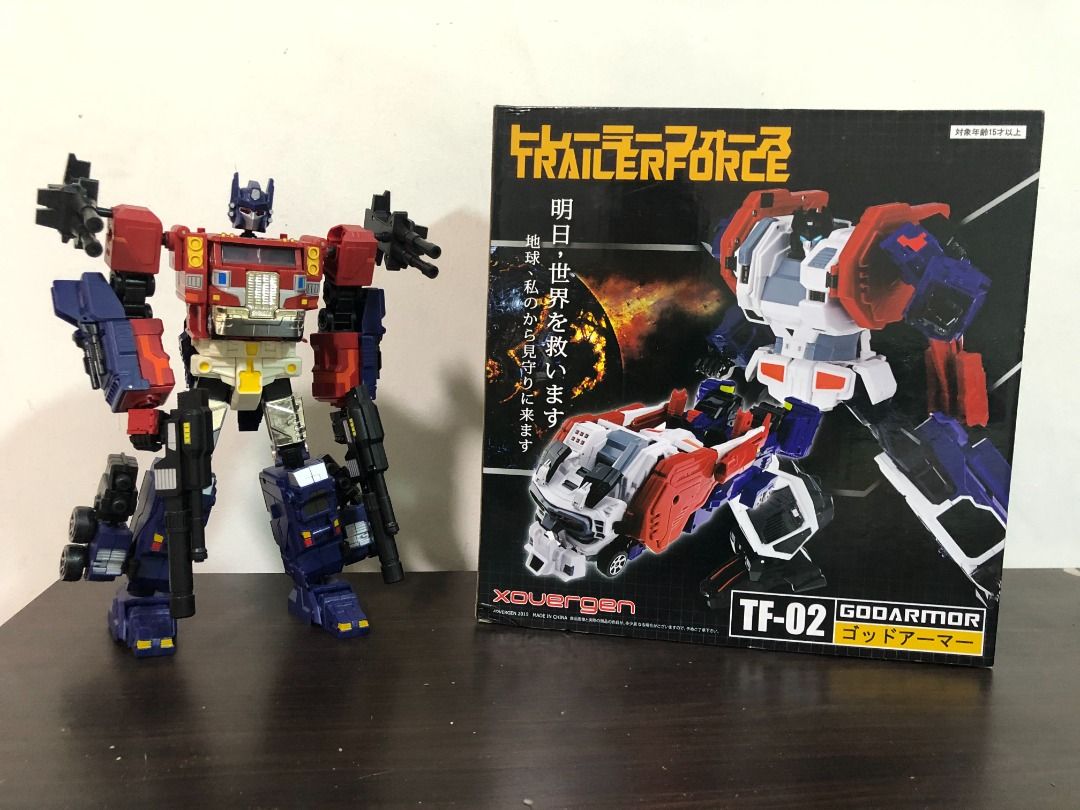 Set Product BNIB Transformers Xovergen TF 02 GODARMOR Display TF 01 MASTERARMOR Xovergen