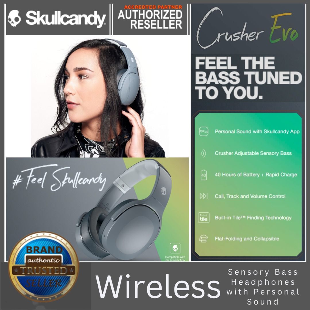 SKULLCANDY CRUSHER EVO Wireless Sensory Bass Headset Noise Isolating ...