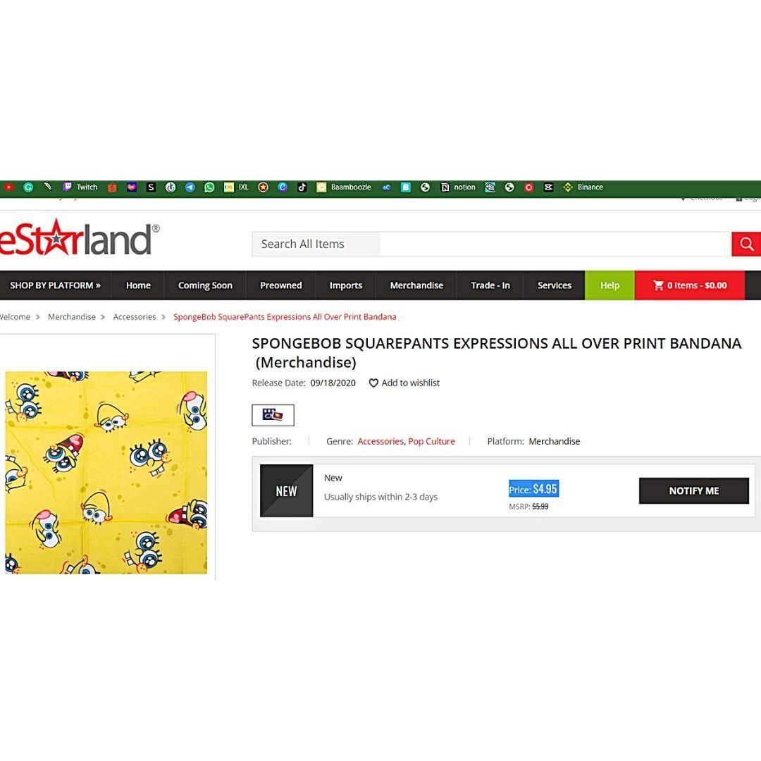 Spongebob Character Expressions Bandana Handkerchief Collectibles ...