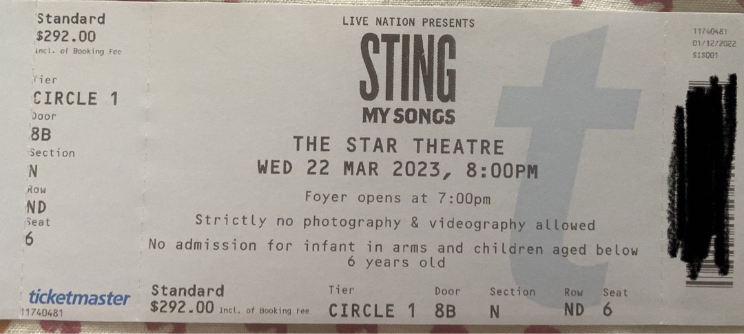 Sting Concert Tickets - 2 Nos, Tickets & Vouchers, Event Tickets on ...