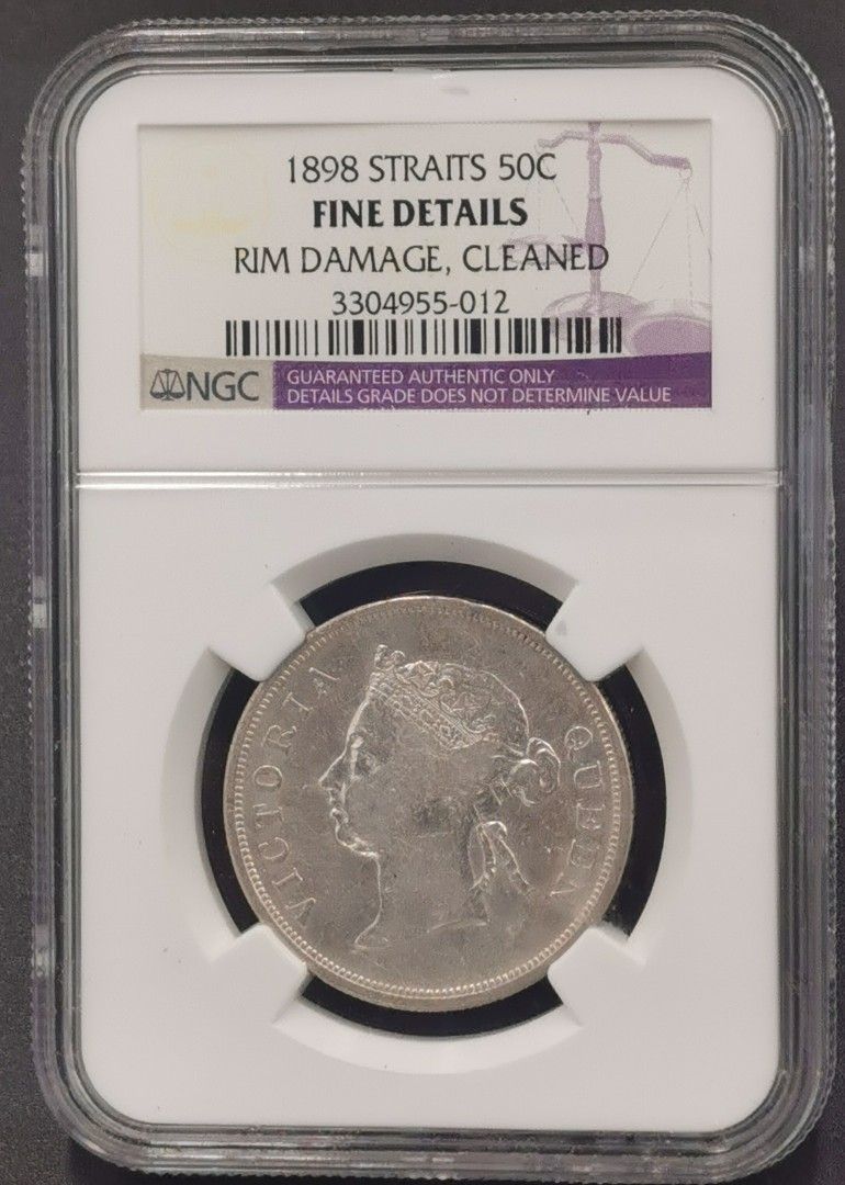 Straits Settlements 1898 Queen Victoria 50 Cents NGC Fine Details - Rim Damage, Cleaned, Hobbies ...