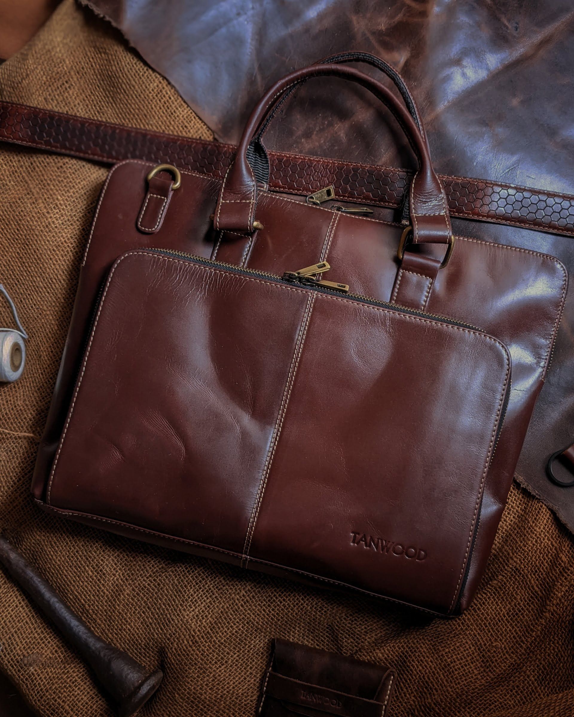 Tanwood Pure crunch Leather Slim Laptop Bag ( up to 15.6 inch ), Luxury ...