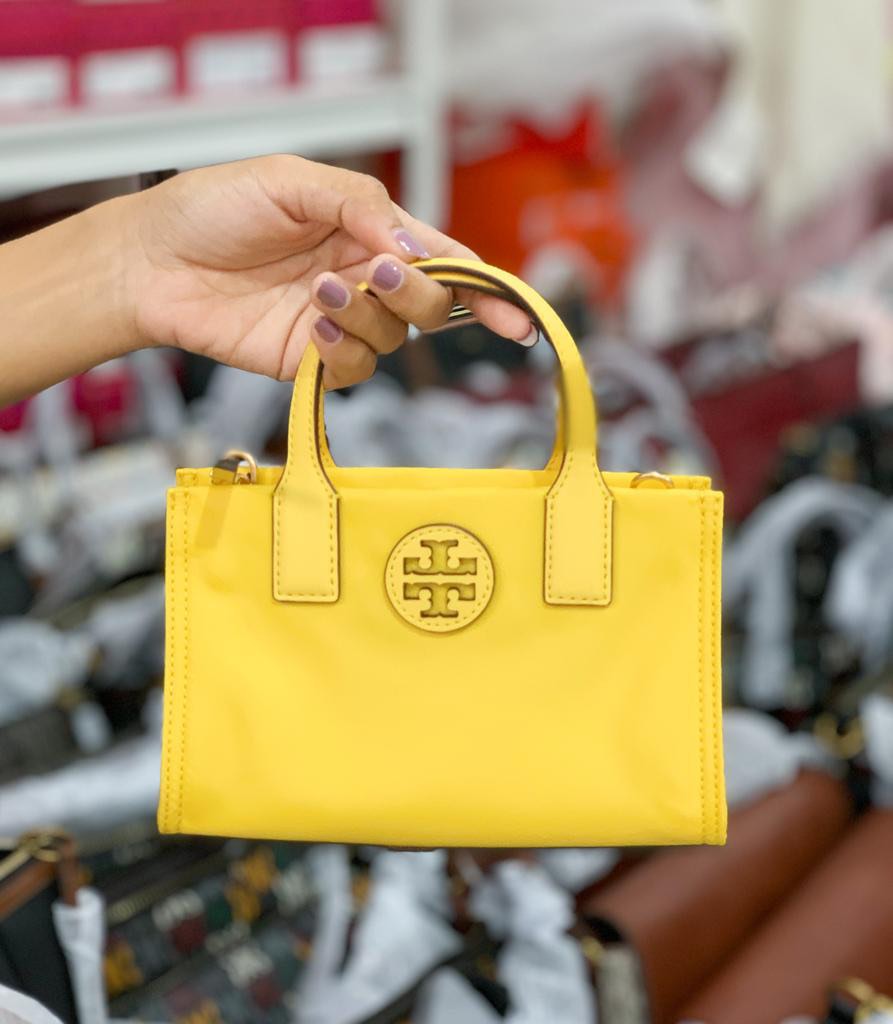 Tory burch Tb Ella nylon mini tote bag limone yellow, Barang Mewah, Tas & Dompet di Carousell