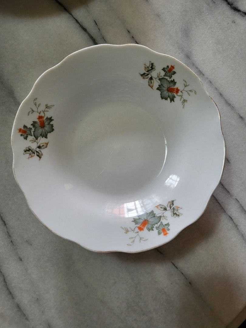 Vintage Bunga Terung curved plates, Furniture & Home Living ...