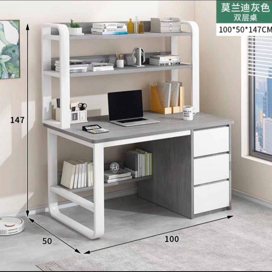 100cm grey study table with shelf and drawer, Furniture & Home Living, Furniture, Tables & Sets ...