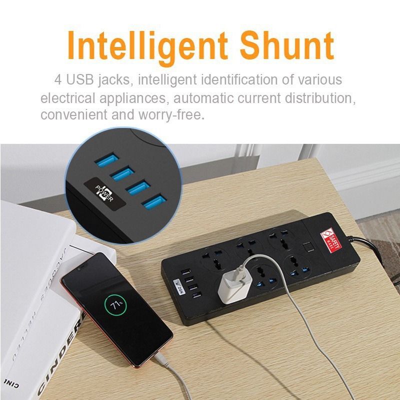 3000W Universal Power Socket 6 Hole+4USB Extension Smart Wiring ...