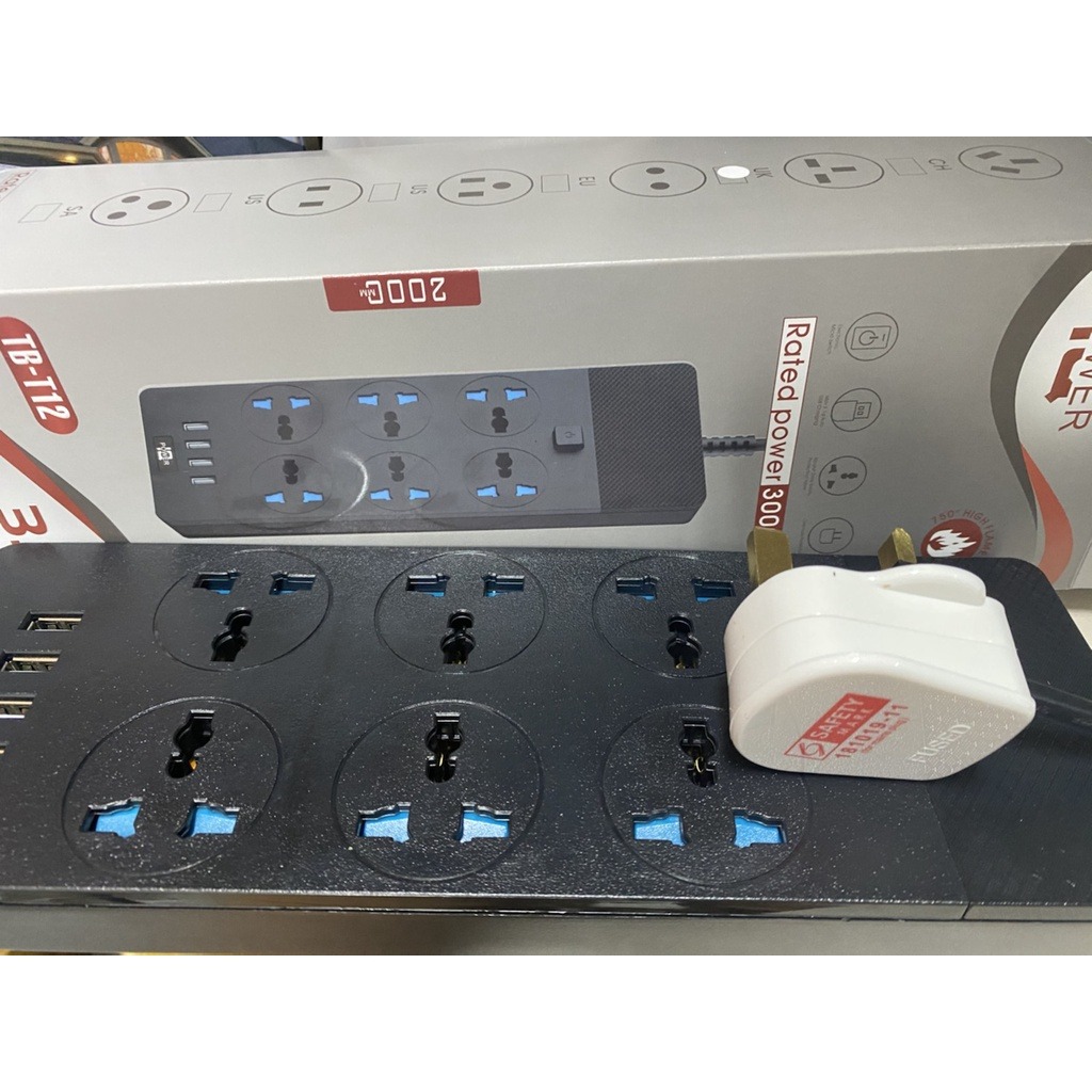 3000W Universal Power Socket 6 Hole+4USB Extension Smart Wiring ...