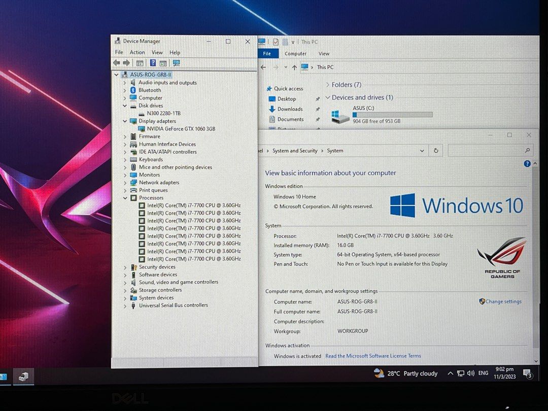 ASUS ROG GR8 II SFF Gaming Desktop Computer PC CPU Processor intel i7 ...