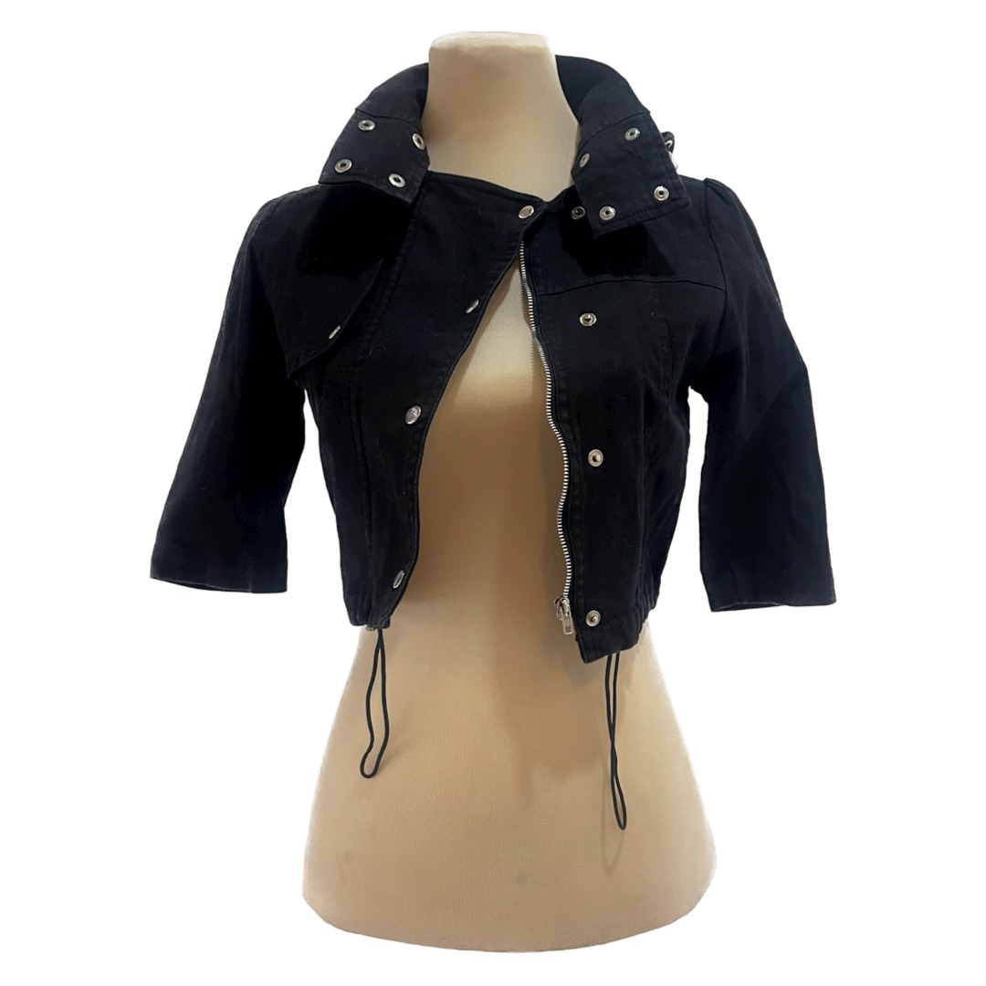 Black Cropped Jacket w Detachable Hood on Carousell