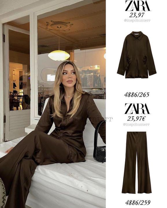 Brand New Zara Brown Satin Shirt and Trousers Co-ord Set - XS, Women's ...