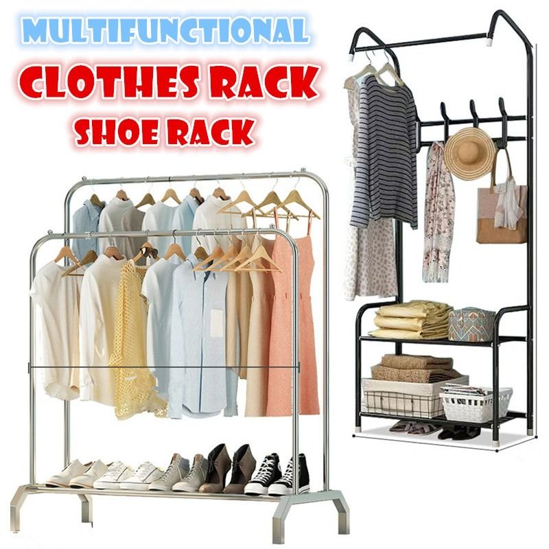 Clothes drying rack bag hanger shoe storage Laundry shelf stainless ...