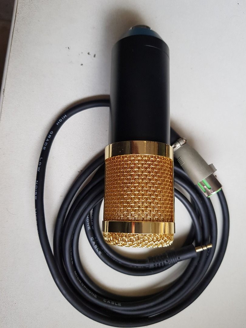 Condenser Mic with XLR-Mic-in cable (Gold), Audio, Microphones on Carousell