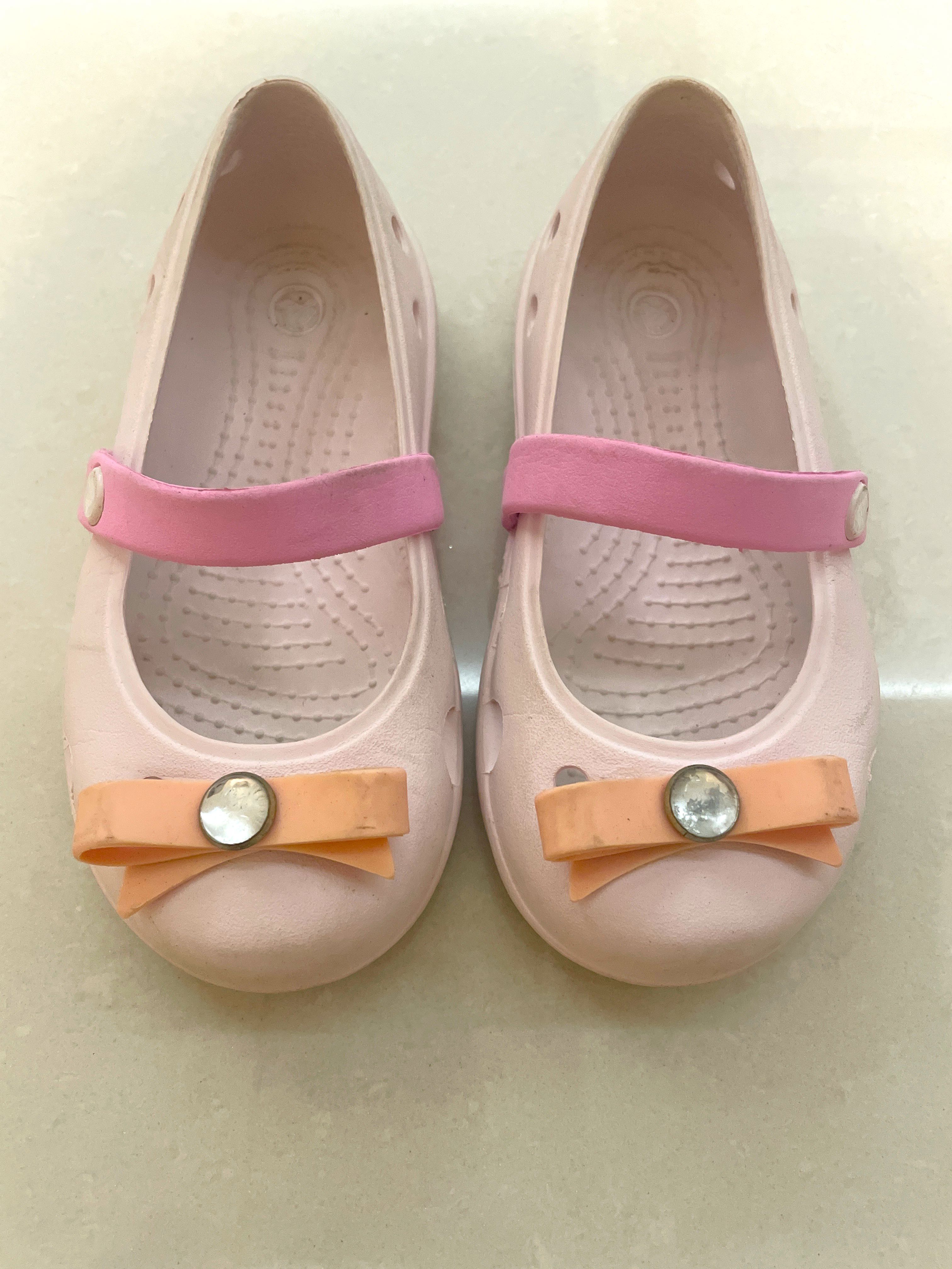 Crocs pink children shoe with strap and ribbon USA 9, Babies & Kids ...