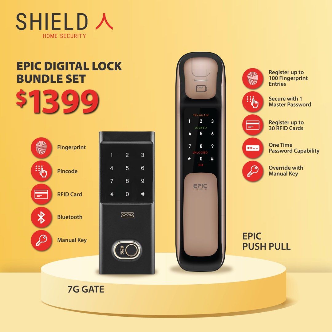 Epic 7G gate + Push Pull Door digital locks bundle, Furniture & Home ...