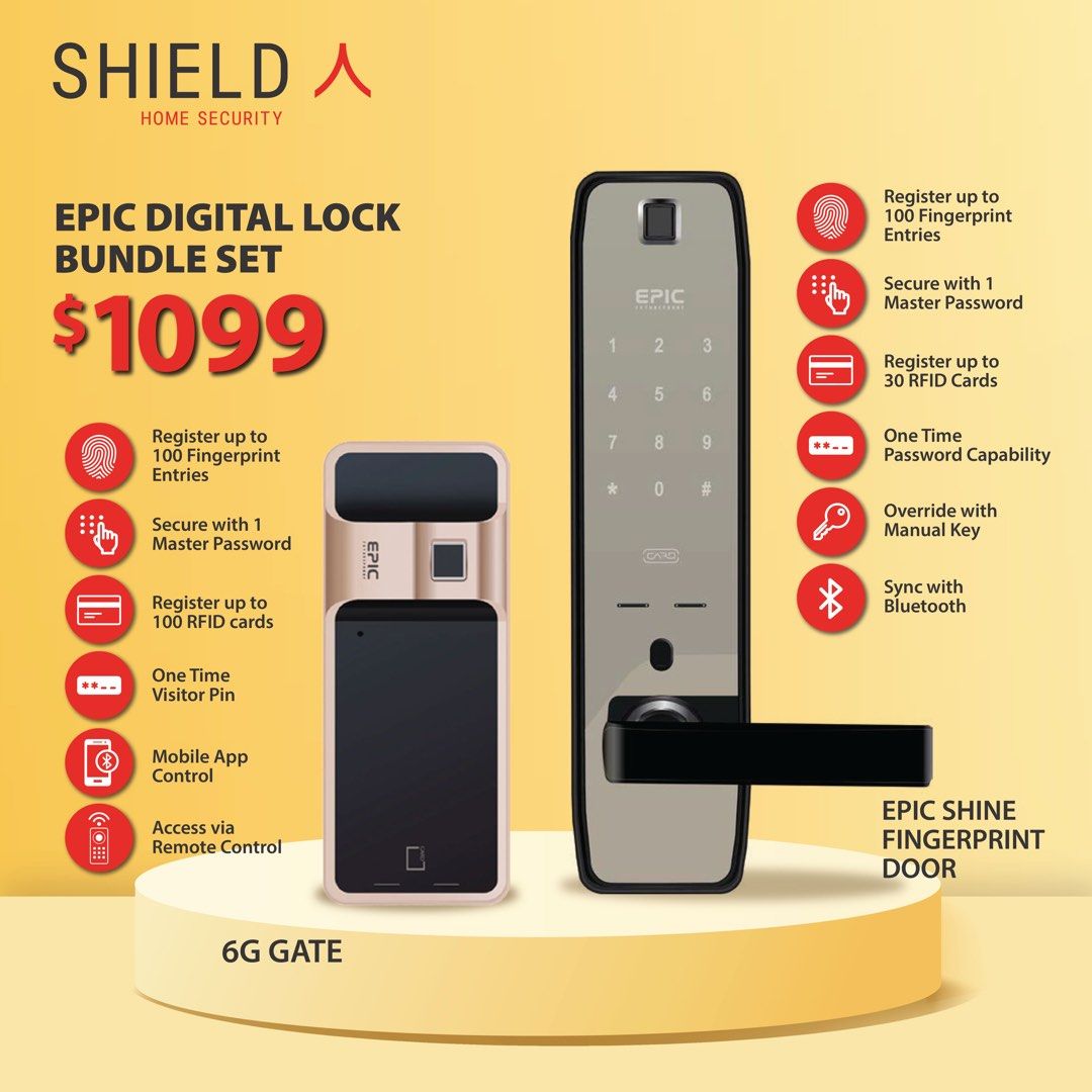 Epic digital locks bundle (6G gate + Epic Shine fingerprint door ...